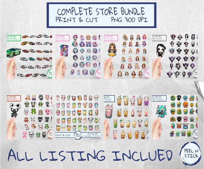 Complete Sticker Store, Kawaii Sticker Sheet Template, Fantasy Clipart ...