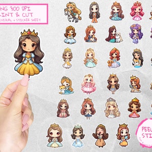 Princess Sticker, Adorable Chibi Sticker Sheet Template, Animals ...