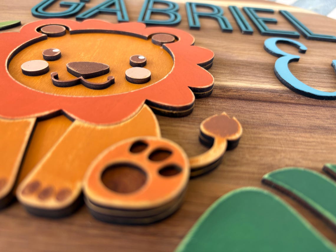 Personalized Safari Jungle Name Sign 3D - Custom Wooden Nursery Decor ...