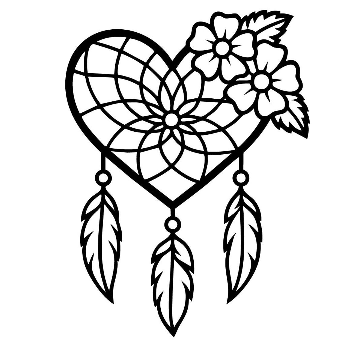 Floral Heart Dreamcatcher Line Art Digital Download - Svg Png Dxf for ...