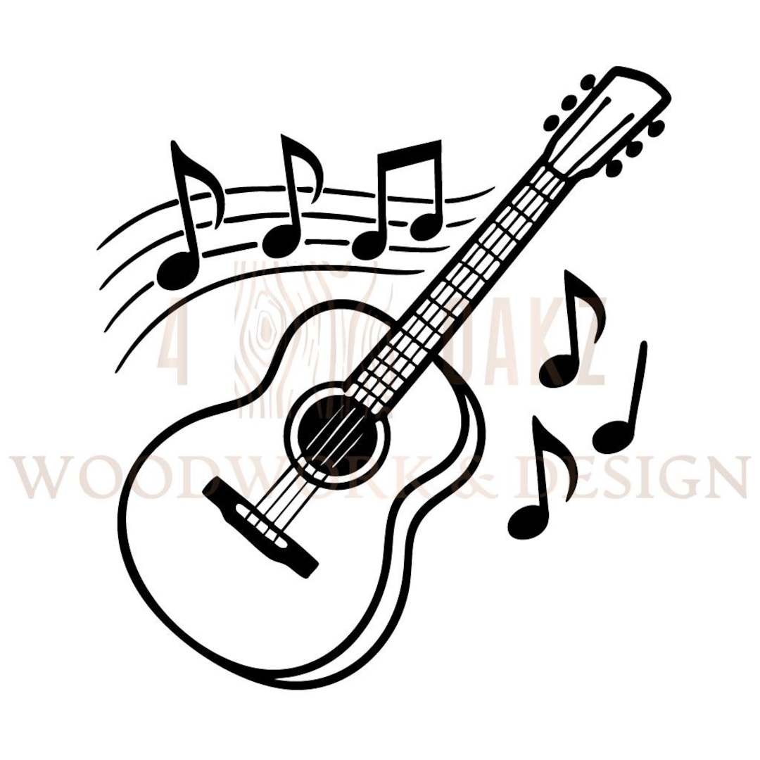Acoustic Guitar Music Notes Line Art Svg Png Dxf | Digital Download for ...