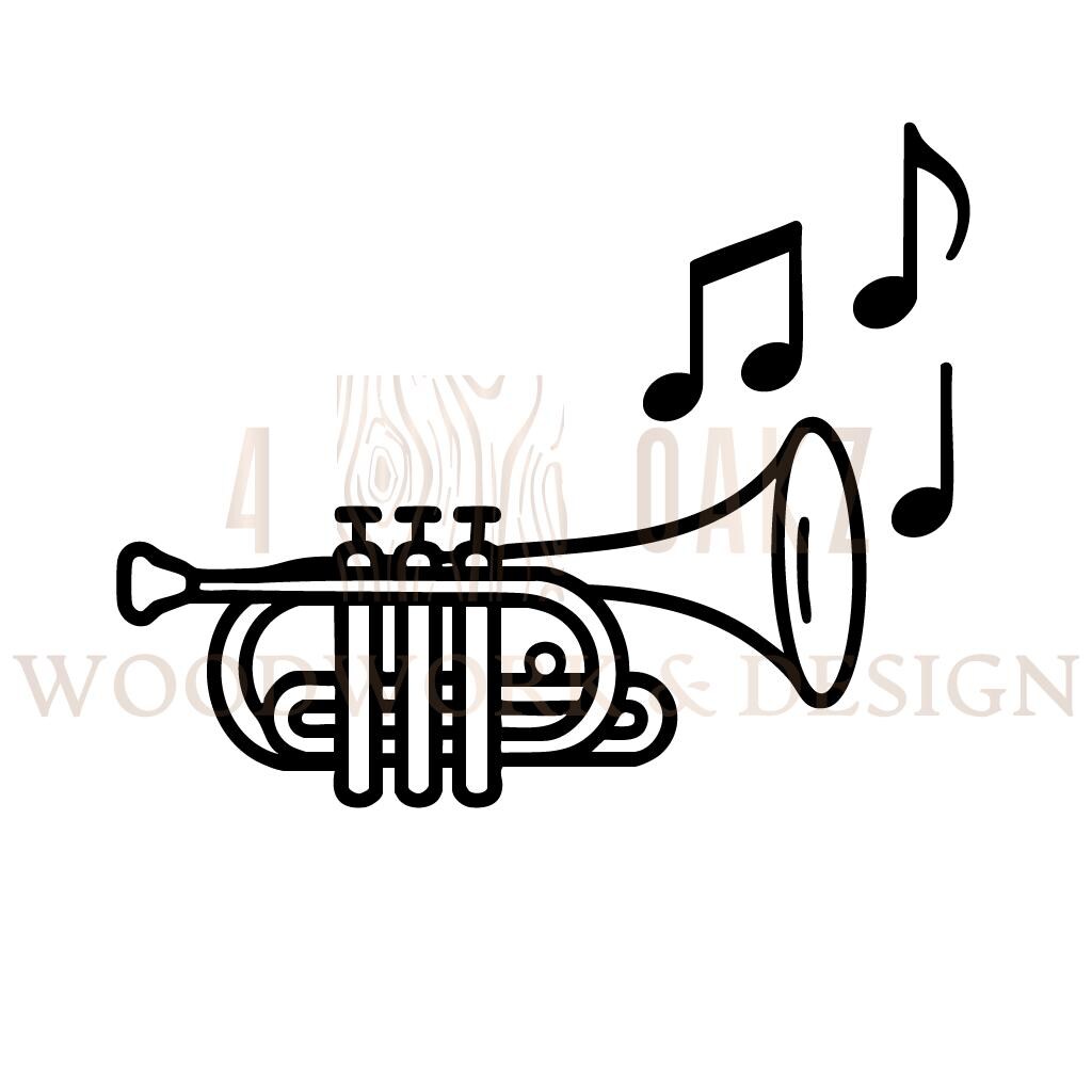 Trumpet Music Notes Line Art: SVG, PNG, DXF Digital Files - Etsy