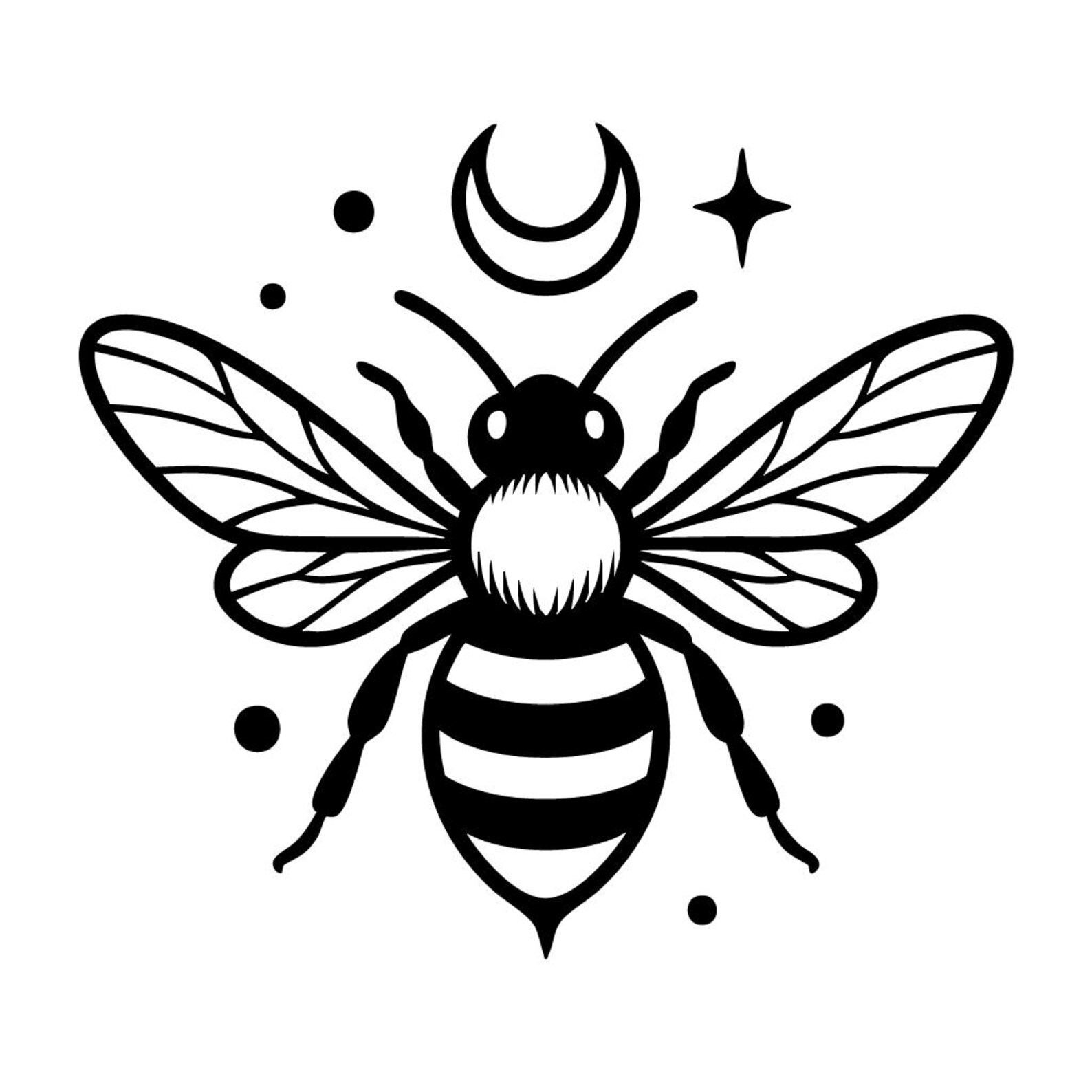 Celestial Bee Svg – Moon and Stars Bee Line Art for Cricut, CNC, Laser ...