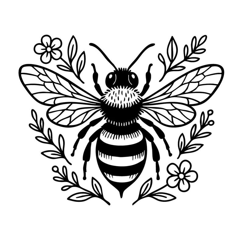 Bee Line Art SVG: Botanical Insect Design (digital Download - Etsy