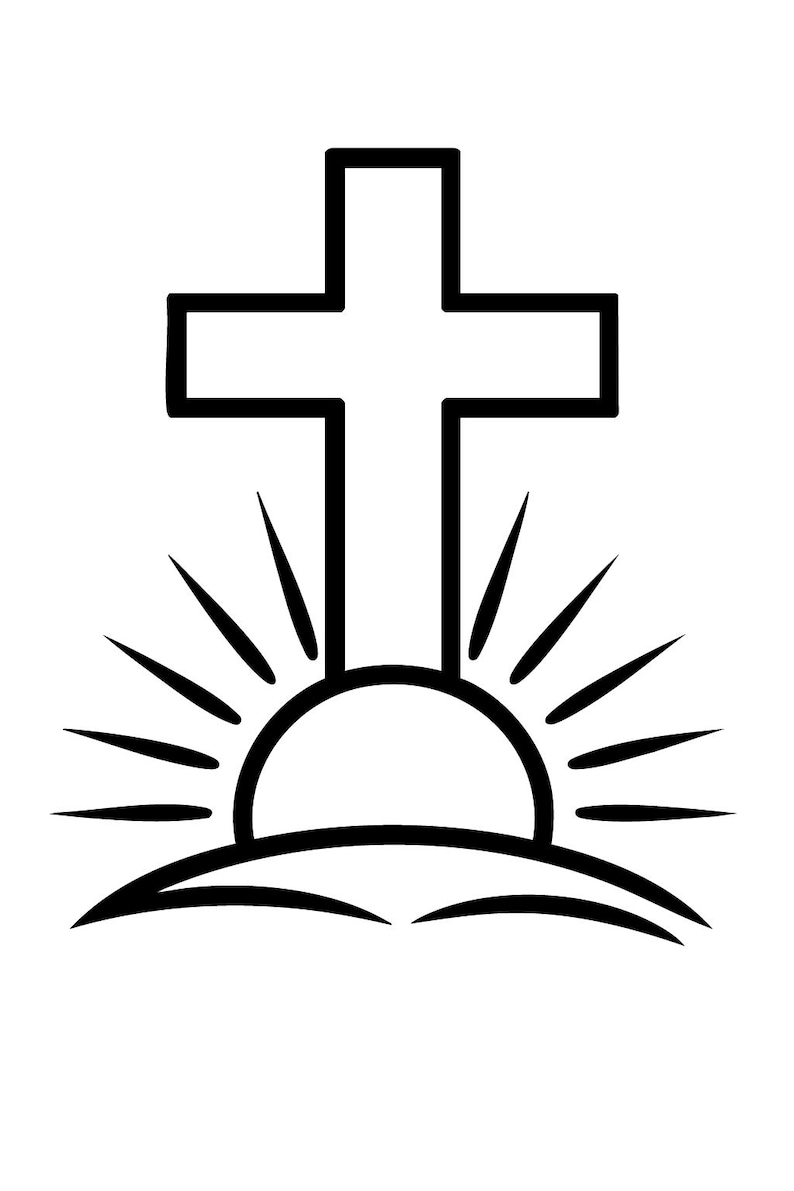 Sunrise Cross He is Risen Svg– Christian Sunrise and Cross Line Art for ...
