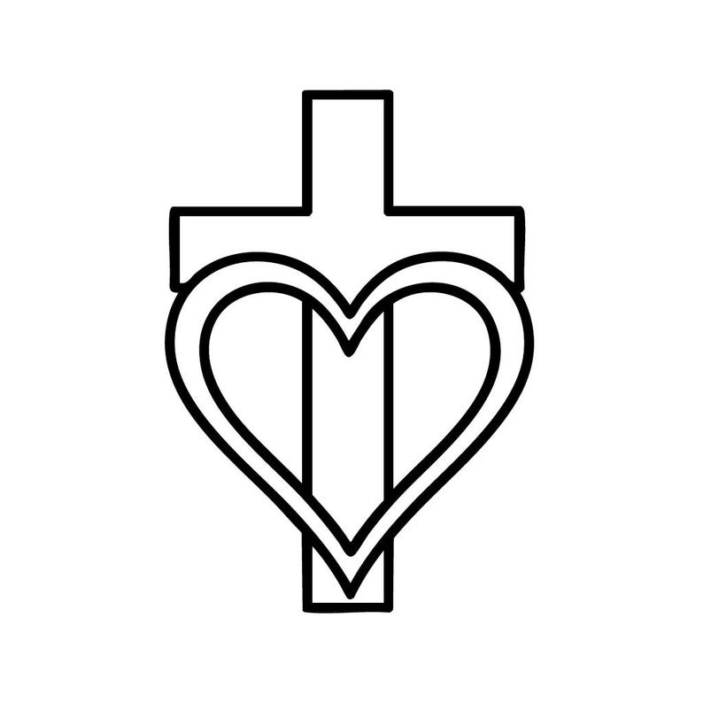 Cross and Heart Line Art SVG: Christian Love Design (digital Download ...
