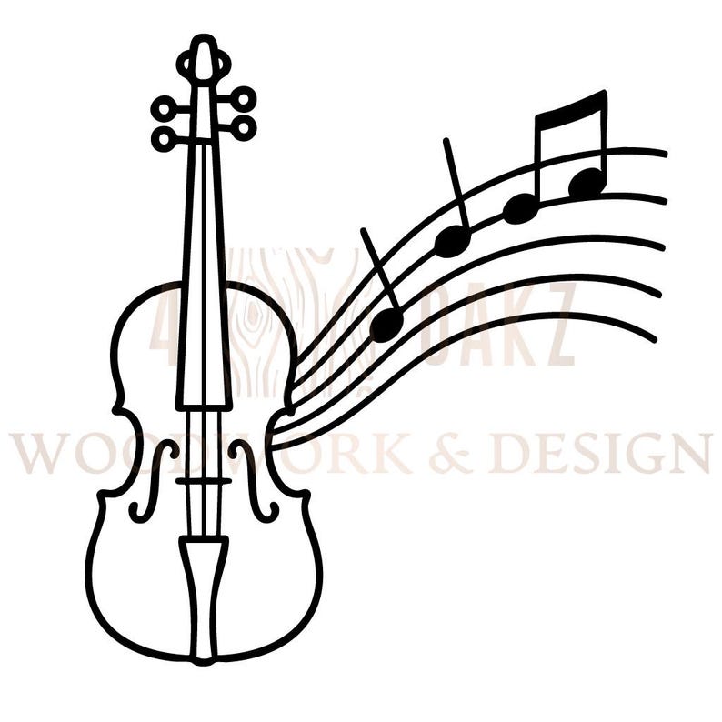 Violin and Music Notes Line Art: SVG PNG DXF Files (digital Download ...