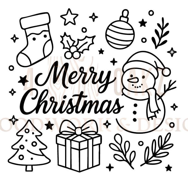 Merry Christmas Line Art | Festive Coloring Page | Holiday SVG PNG DXF ...