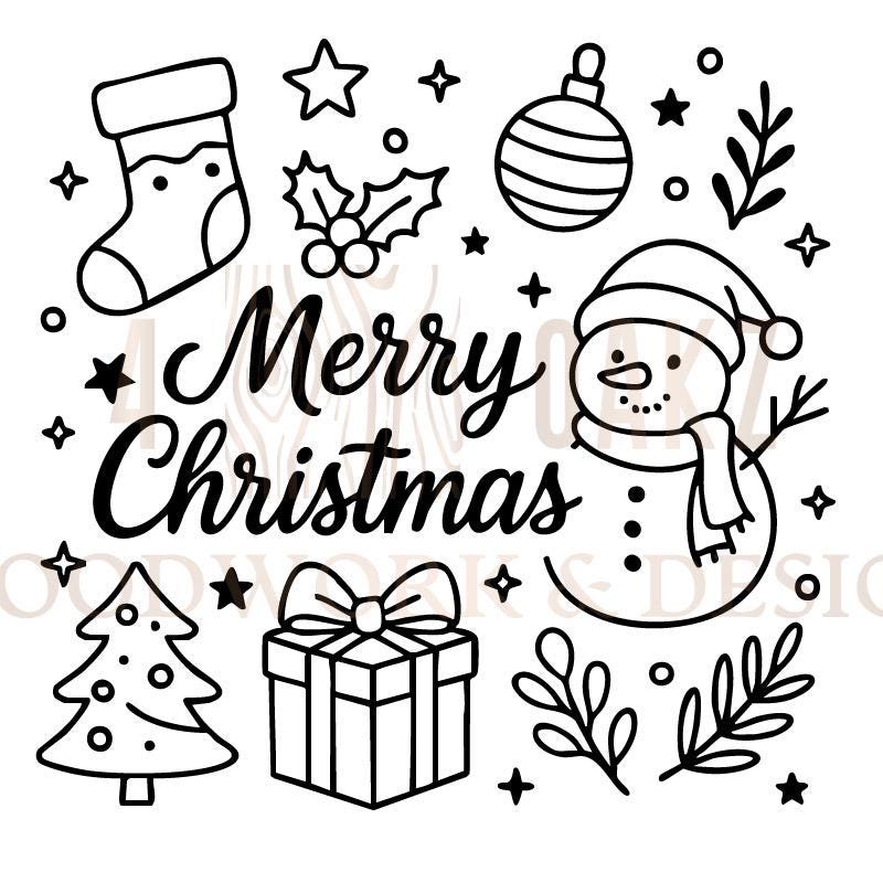 Merry Christmas Line Art | Festive Coloring Page | Holiday SVG PNG DXF ...