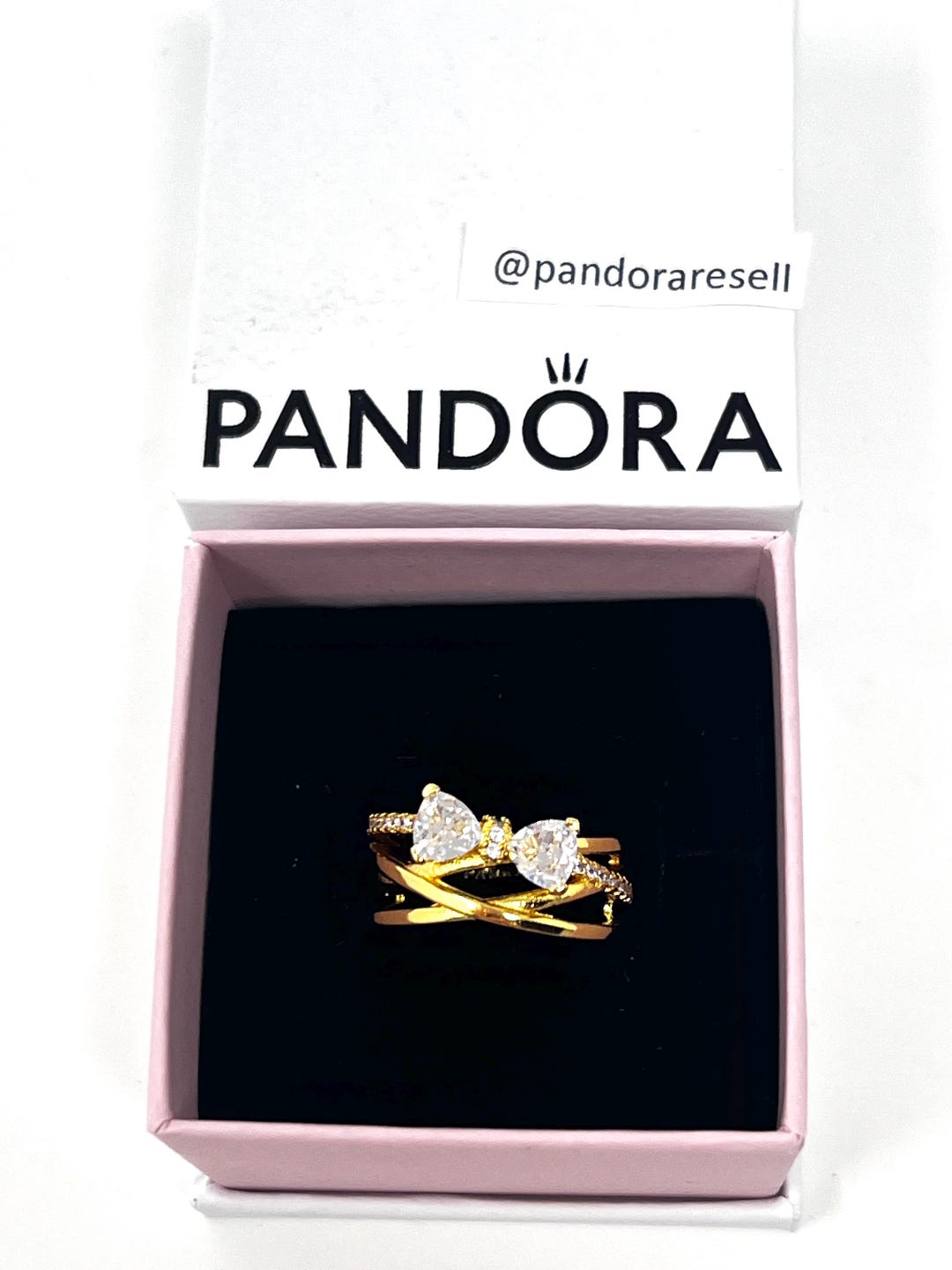 Brand New Pandora Sparkling Bow & Crossover Band Ring With Box - Etsy