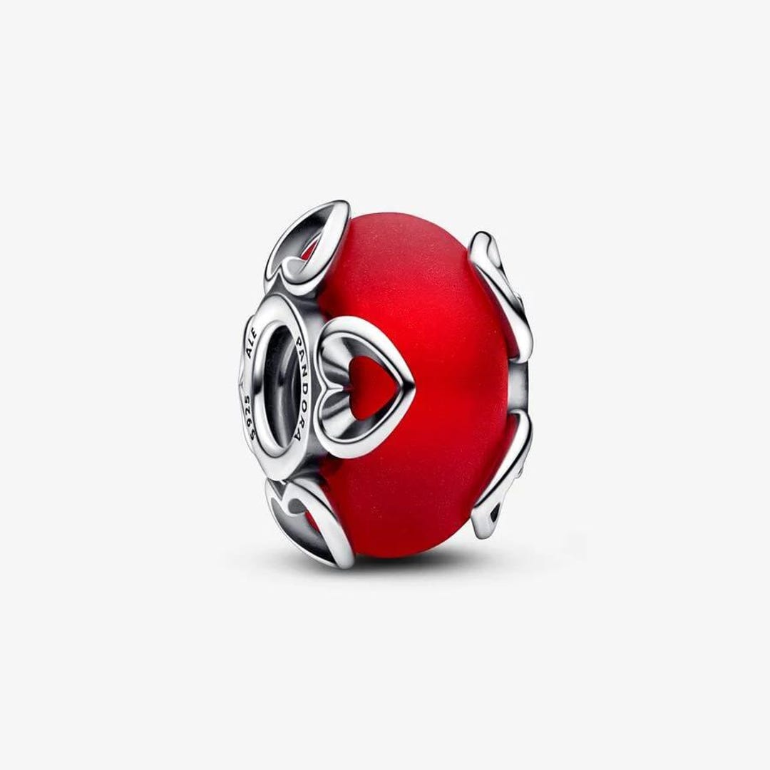 Brand New! Pandora Frosted Red Murano Glass & Hearts Charm792497c01 ...