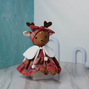 Handmade Linen Deer Doll With Christmas Dress – Handmade Heirloom ...