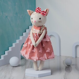Linen Cat Doll With Pink Dress - 15,8 Inches 40cm / Soft Doll Nature ...