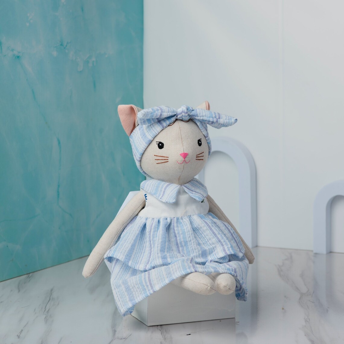 Handmade Linen Cat Doll 15inches – Soft Fabric Stuffed Animal – Nursery ...