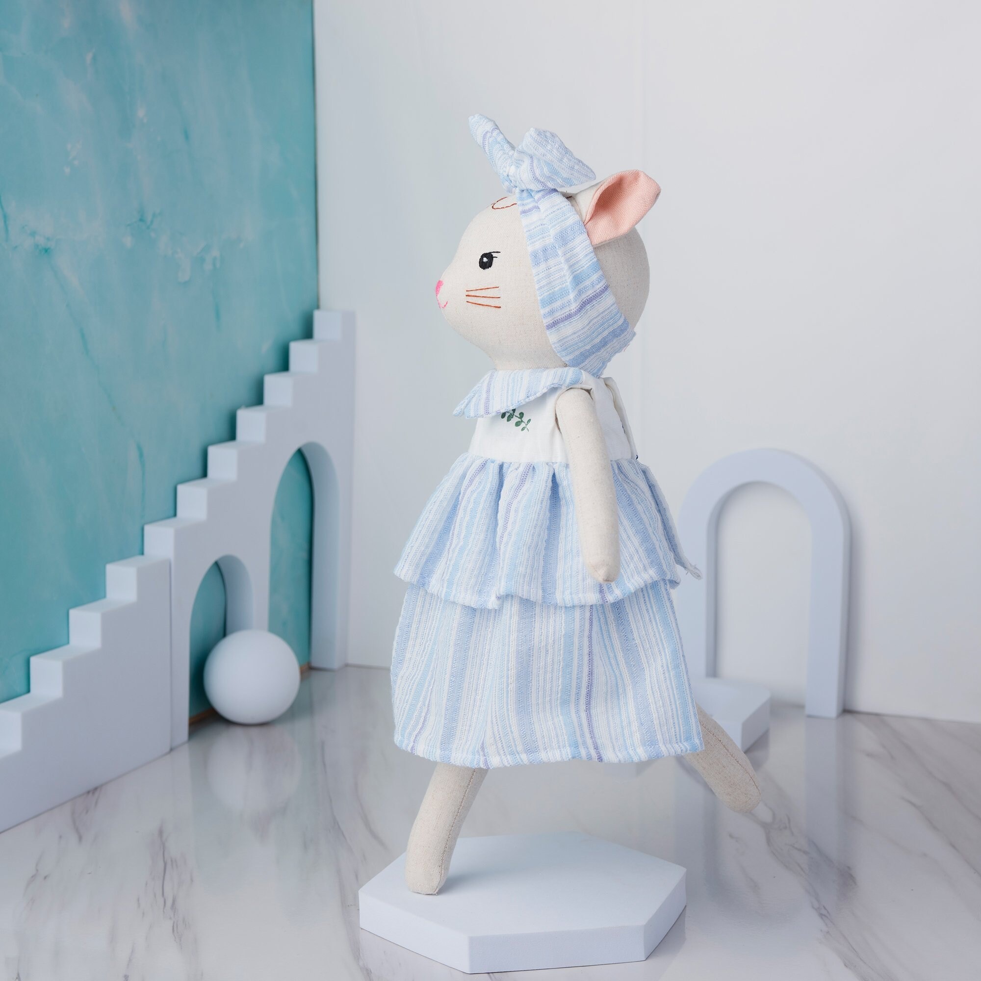 Handmade Linen Cat Doll 15inches – Soft Fabric Stuffed Animal – Nursery ...
