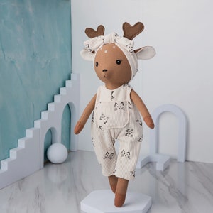 Handmade Sewing Doll - Handmade Deer Doll With Overalls - Linen Toy 15 ...