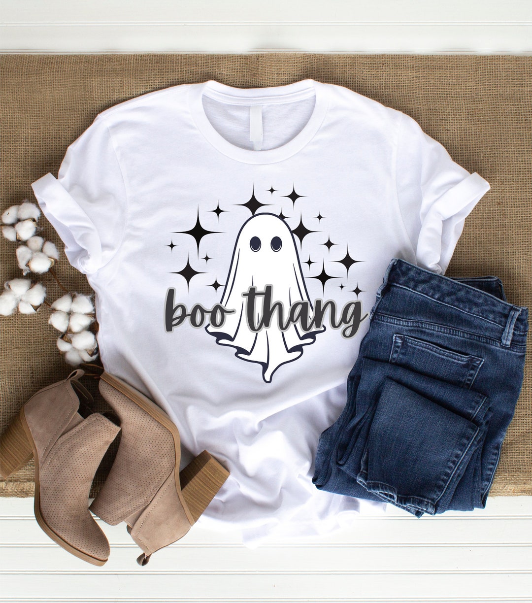 Boo Thang Ghost and Stars Spooky Season Halloween Graphic - Etsy