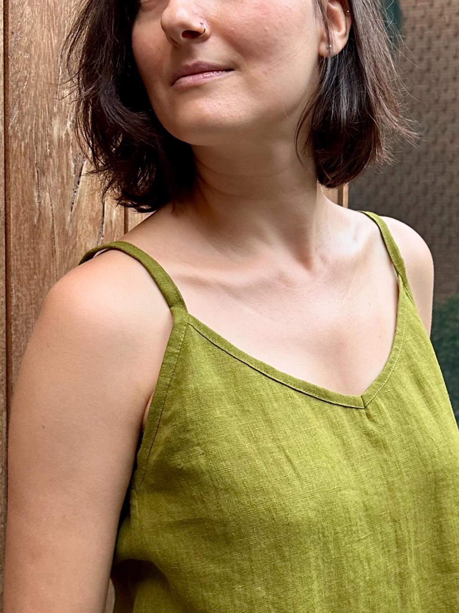 Moss Green Linen Top BLANES - Loose-fitting Cut Top - Linen Oversize ...