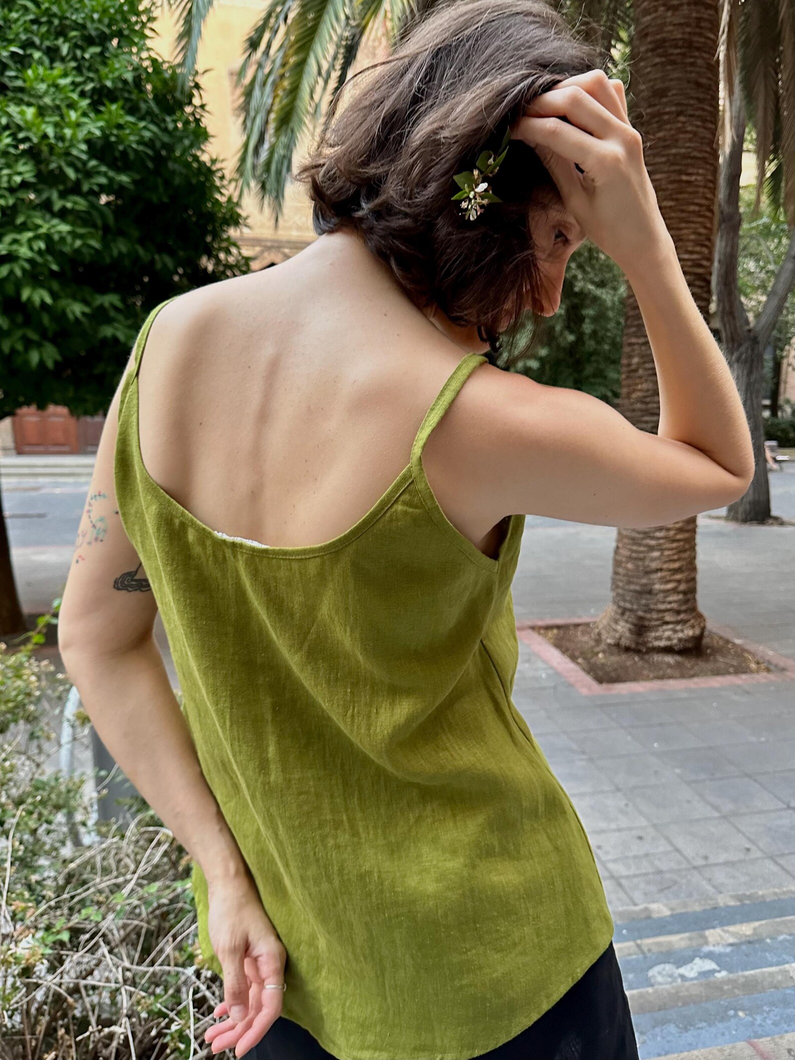 Moss Green Linen Top BLANES - Loose-fitting Cut Top - Linen Oversize ...