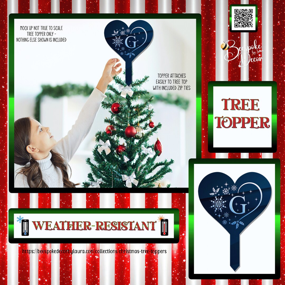 Blue Heart Tree Topper / Snowflakes Tree Decor / Personalized Christmas ...