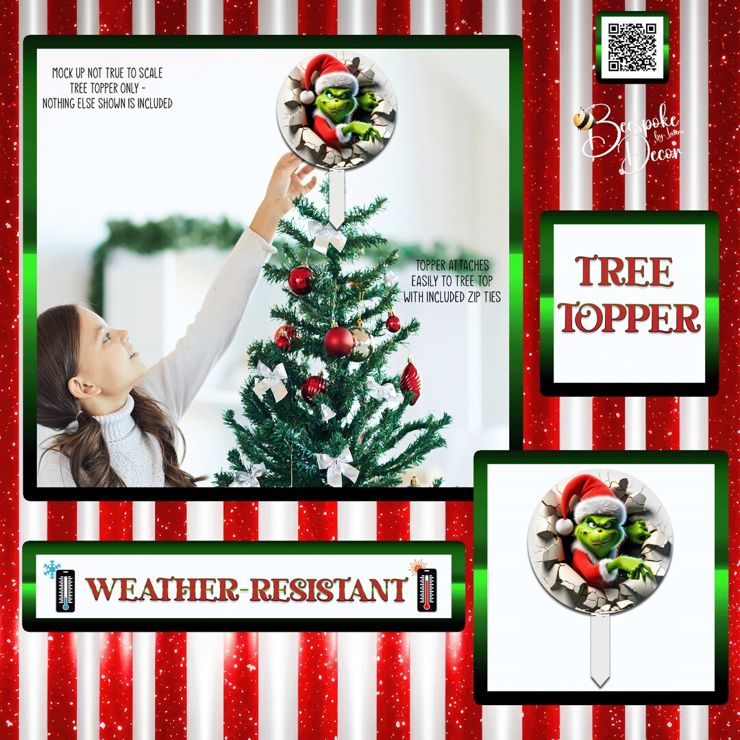 Grinch 3D Look Tree Topper / Grinch Christmas Tree Topper / - Etsy