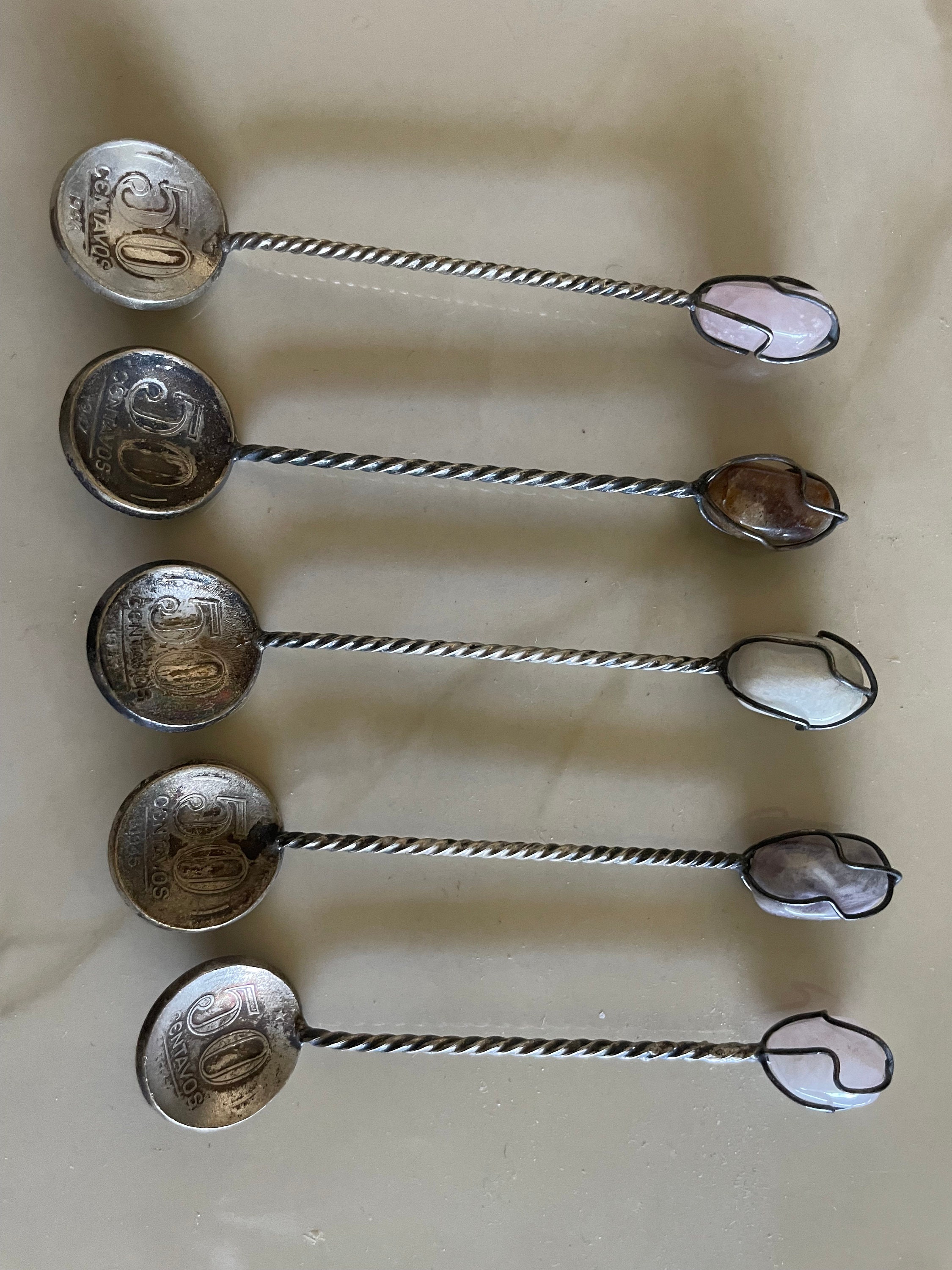 Spoon and Fork Set Very Rare. Silver Coin and Stone Set of - Etsy