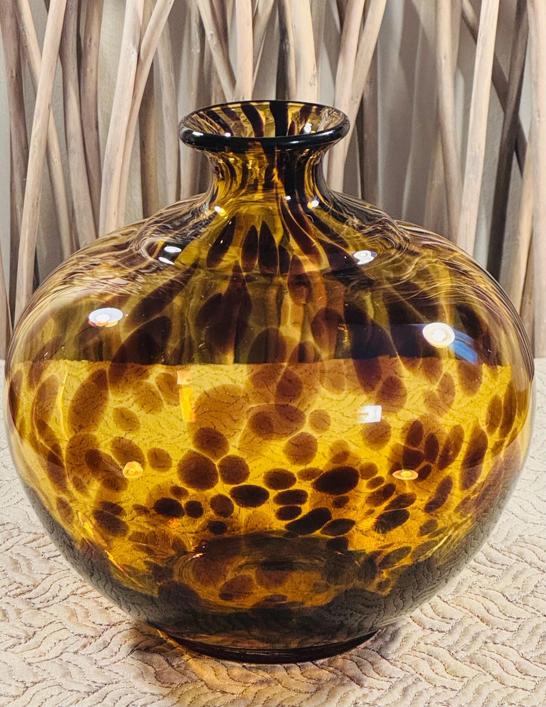 Tortoise Shell Hand Blown Murano Style Vase. Beautiful Glossy Finish ...
