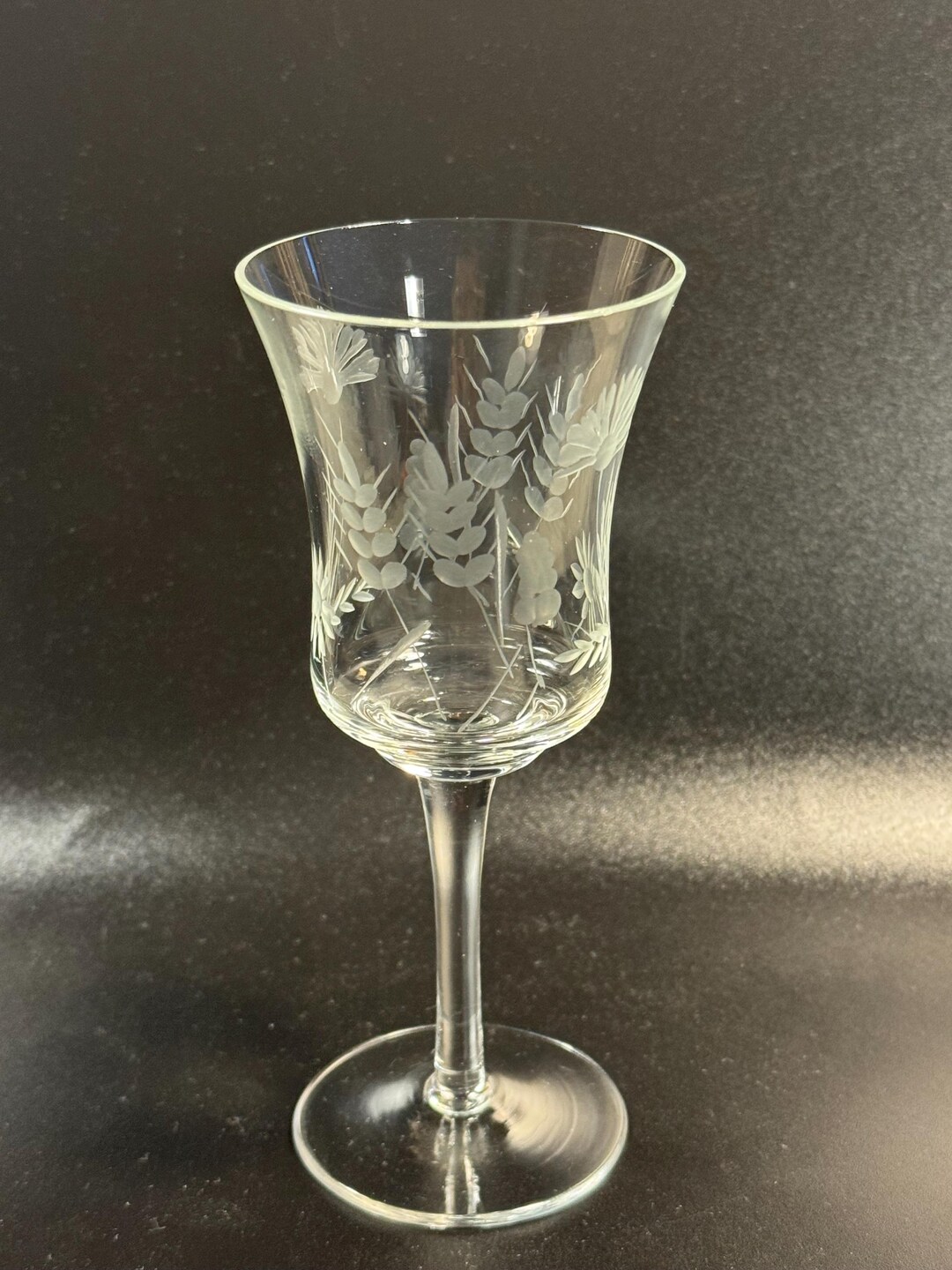 Vintage Etched Crystal Wine Glasses - Leonard Silver Summerfield Set of ...