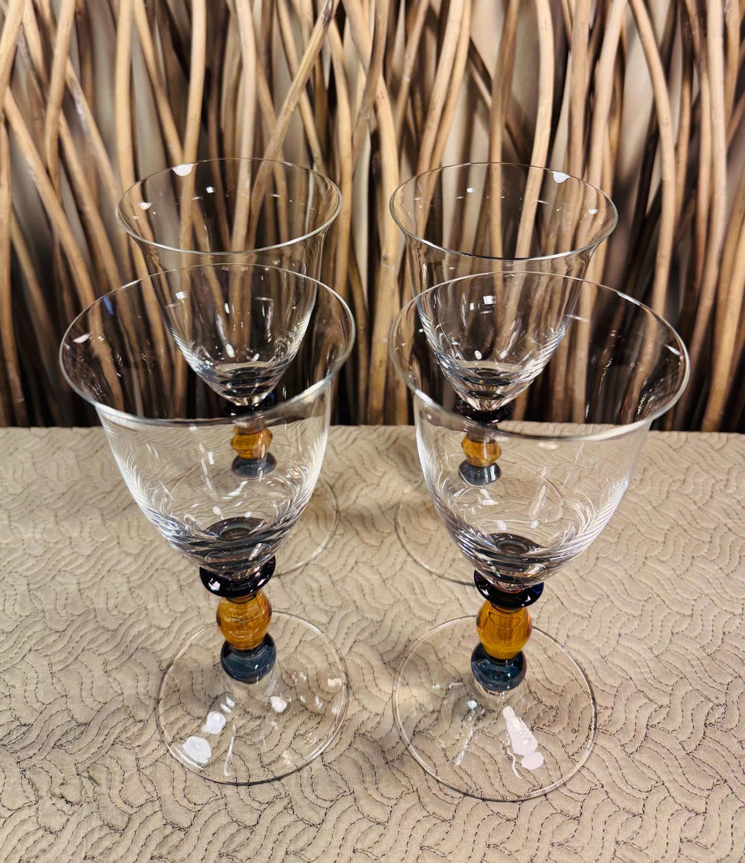 Mikasa Kensington Crystal Goblets: Clear Bowl With Amber Blue Stem, Set ...