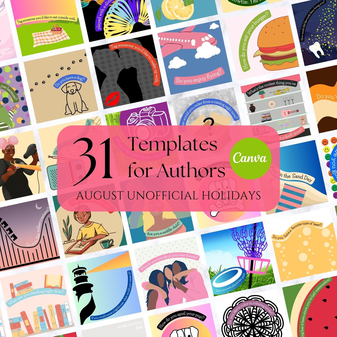 31 Canva Templates for Authors | Unofficial August Holidays | Writers ...