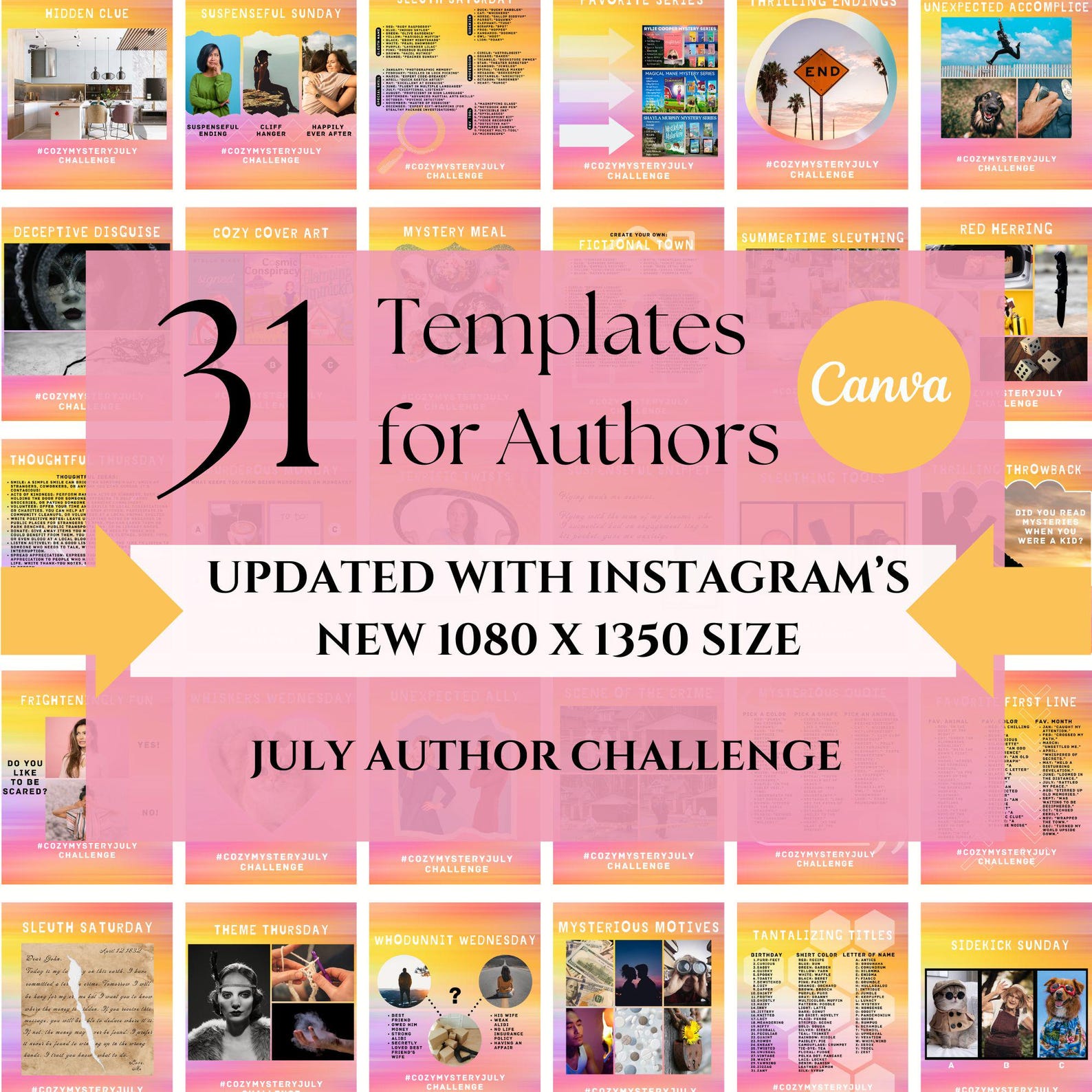 31 July IG Challenge Canva Templates for Cozy Mystery Authors | Writers ...