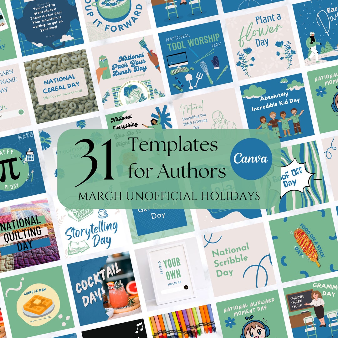 31 Canva Templates for Authors | Unofficial March Holidays V.2 ...