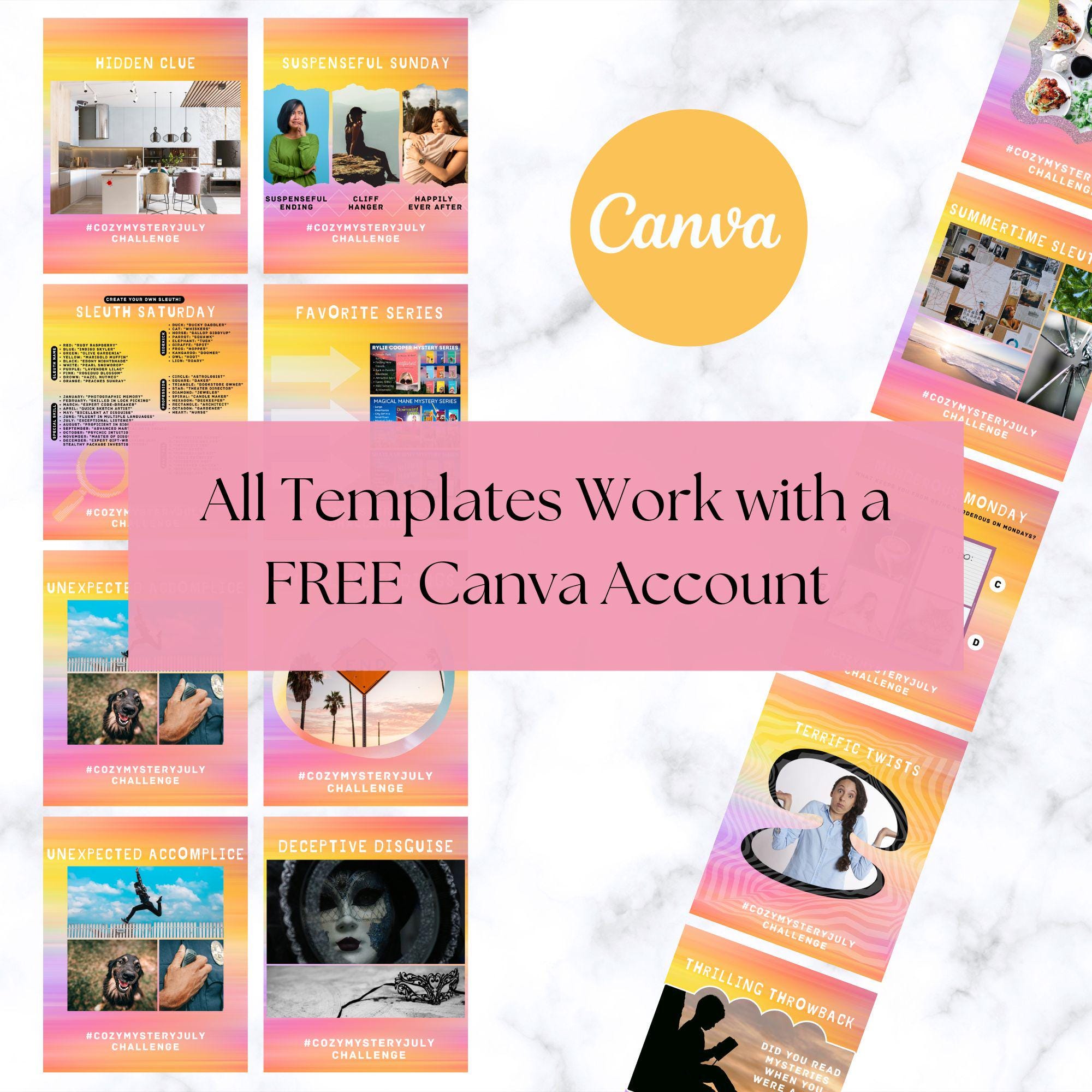31 July IG Challenge Canva Templates for Cozy Mystery Authors | Writers ...
