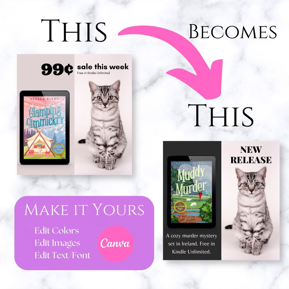 30 Cozy Cat Canva Book Mockup Templates for Authors | Writers ...