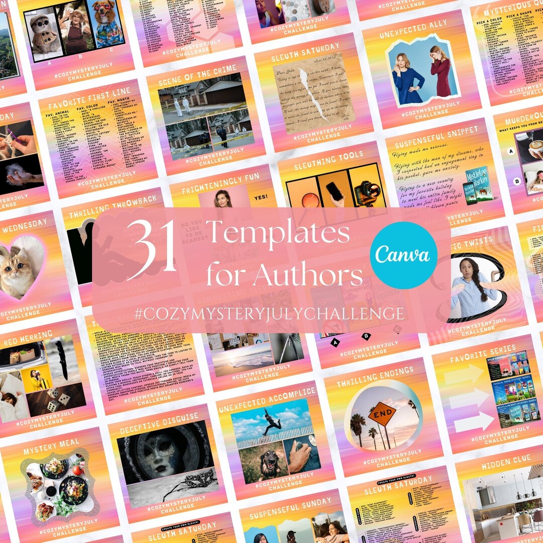 31 July IG Challenge Canva Templates for Cozy Mystery Authors | Writers ...
