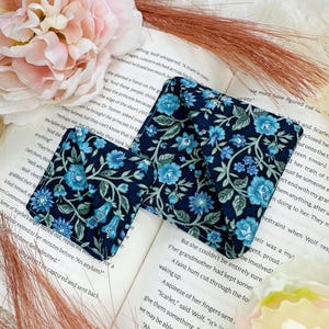 Set of 2 Navy Blue Floral Corner Bookmarks, Blue Floral Corner ...