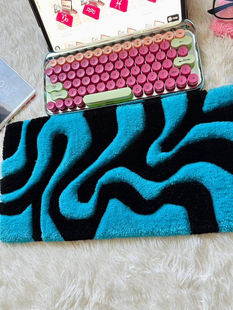 Blue and Black Keyboard Rug Mat, Turquoise Keyboard Mat, Black Keyboard ...