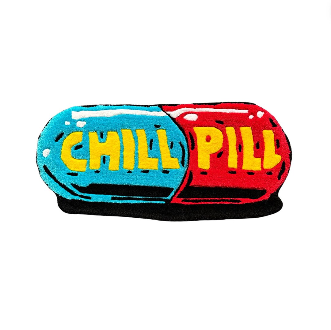 Chill Pill Rug, Red and Blue Rug, Pill Shaped Rug - Etsy