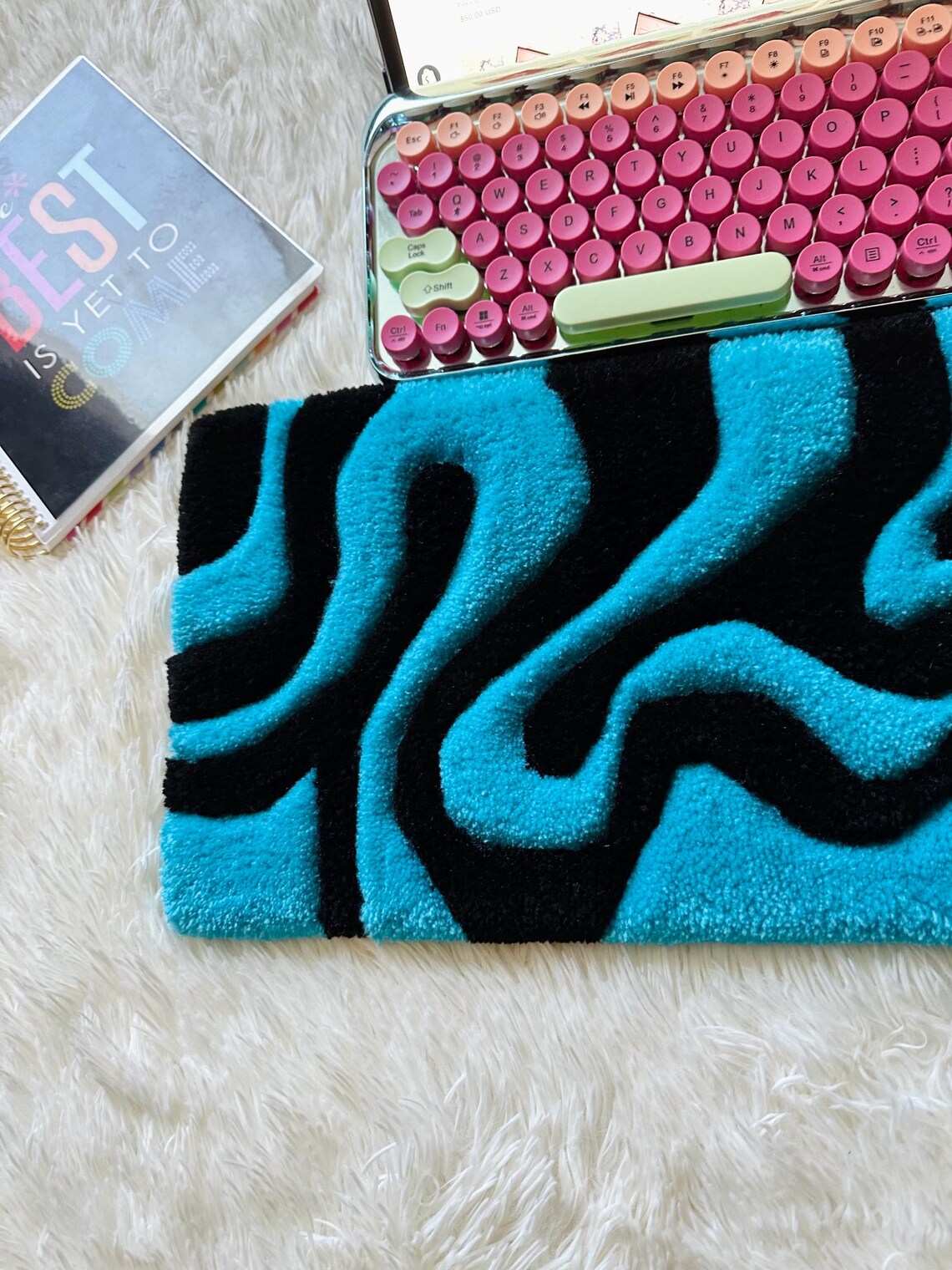 Blue and Black Keyboard Rug Mat, Turquoise Keyboard Mat, Black Keyboard ...