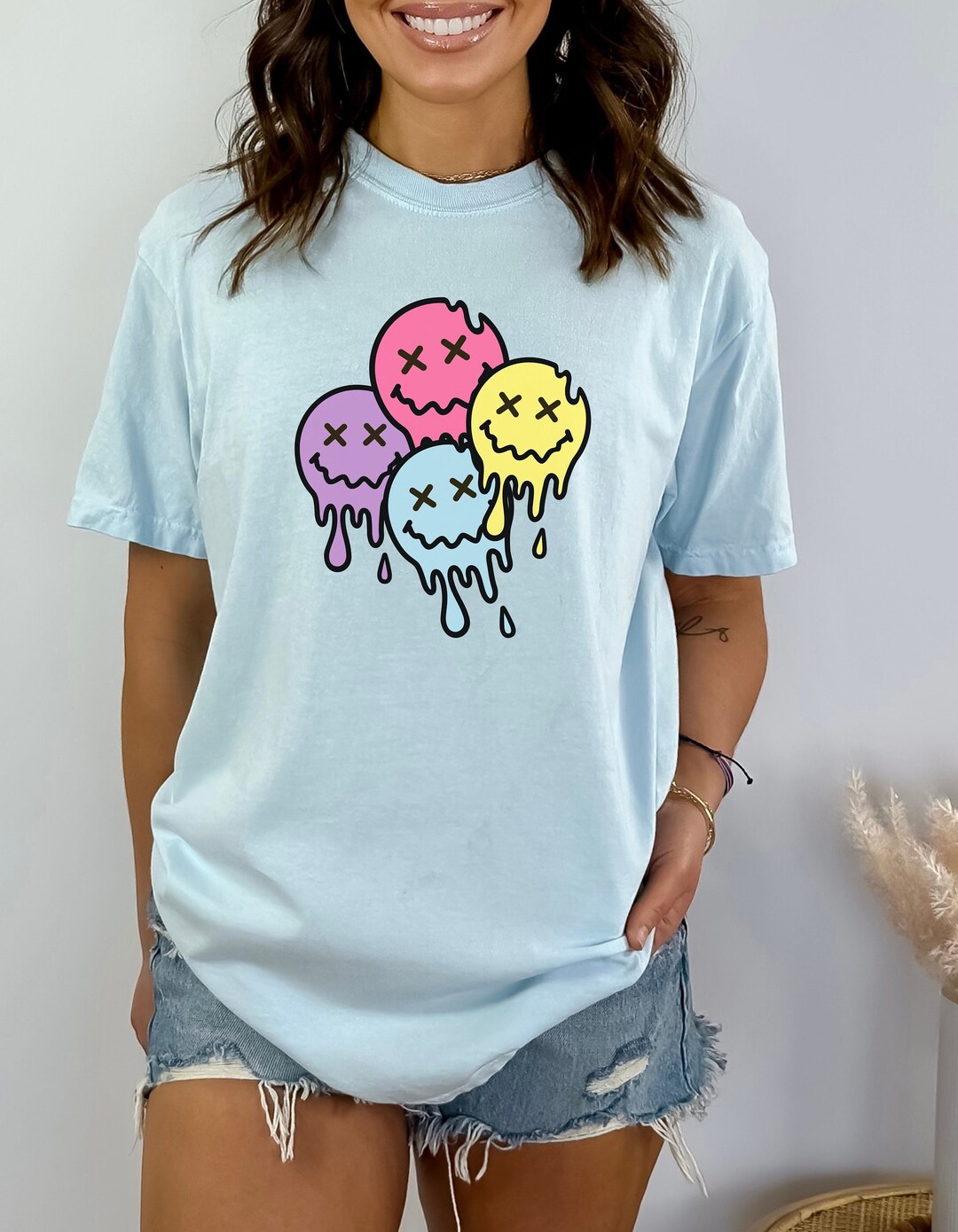 Melting Happy Face Tee, Dripping Happy Face Shirt, Happy Face Shirt for ...