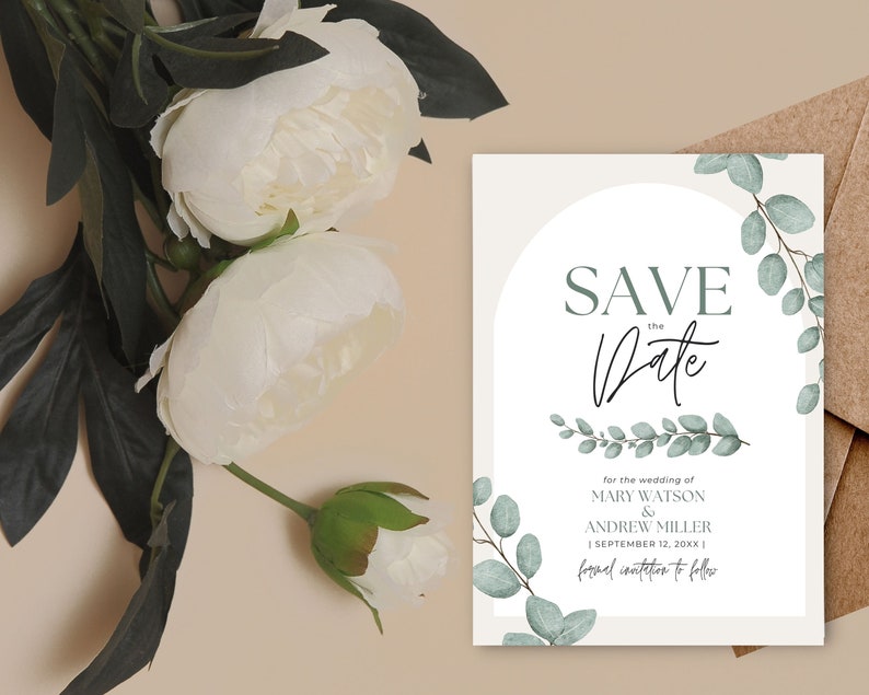 Save the Date Template Eucalyptus Minimal Floral Wedding Stationary ...