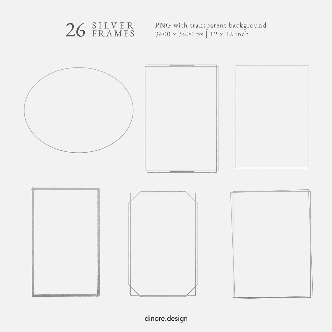 Silver Frames Clipart, Metallic Silver Frames, DIY Wedding Invitations ...