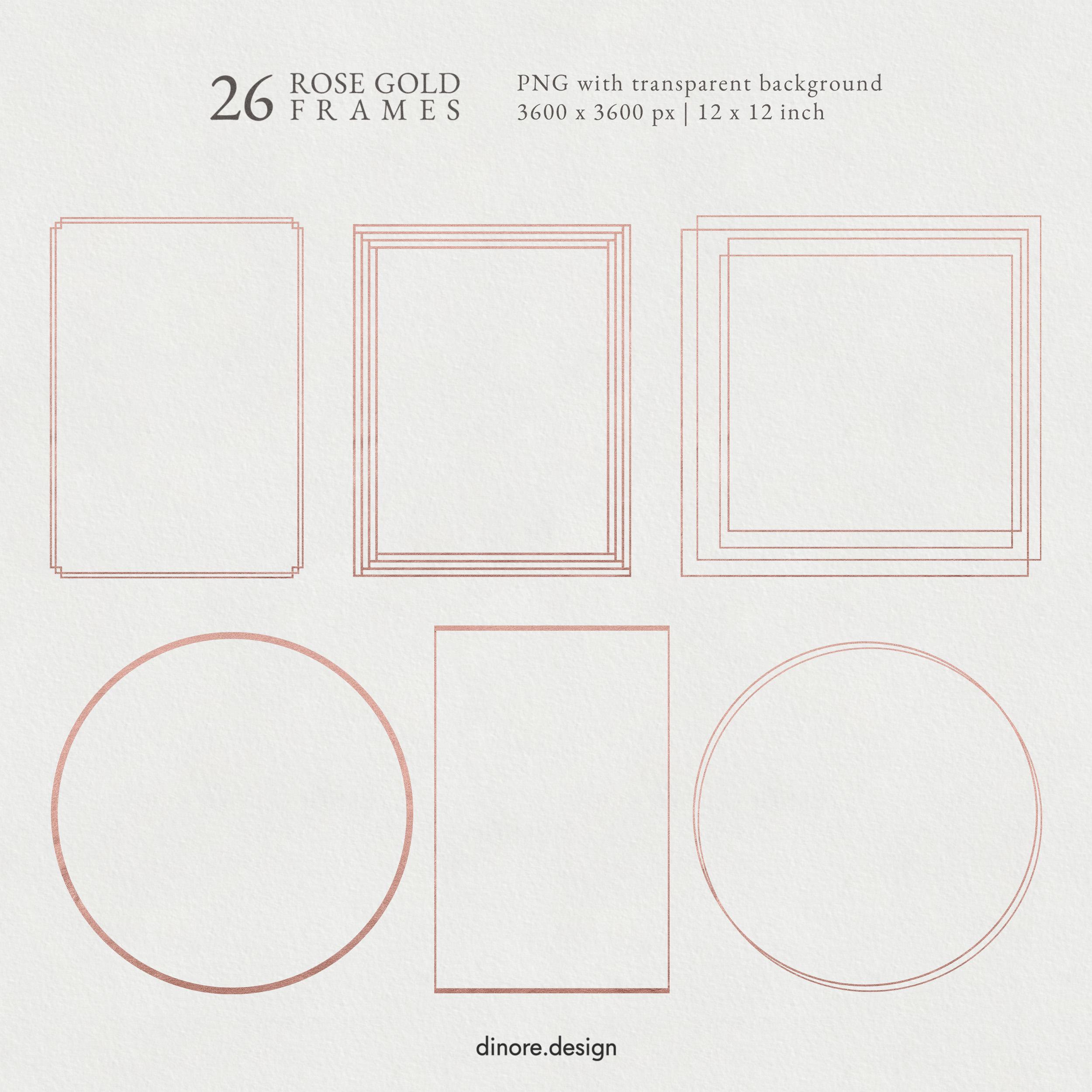 Rose Gold Frames Clipart: Wedding Invitation PNG Graphics (digital ...