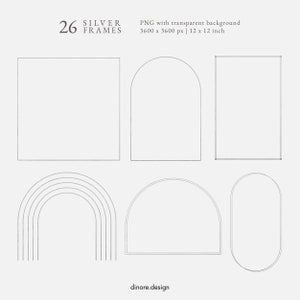 Silver Frames Clipart, Metallic Silver Frames, DIY Wedding Invitations ...