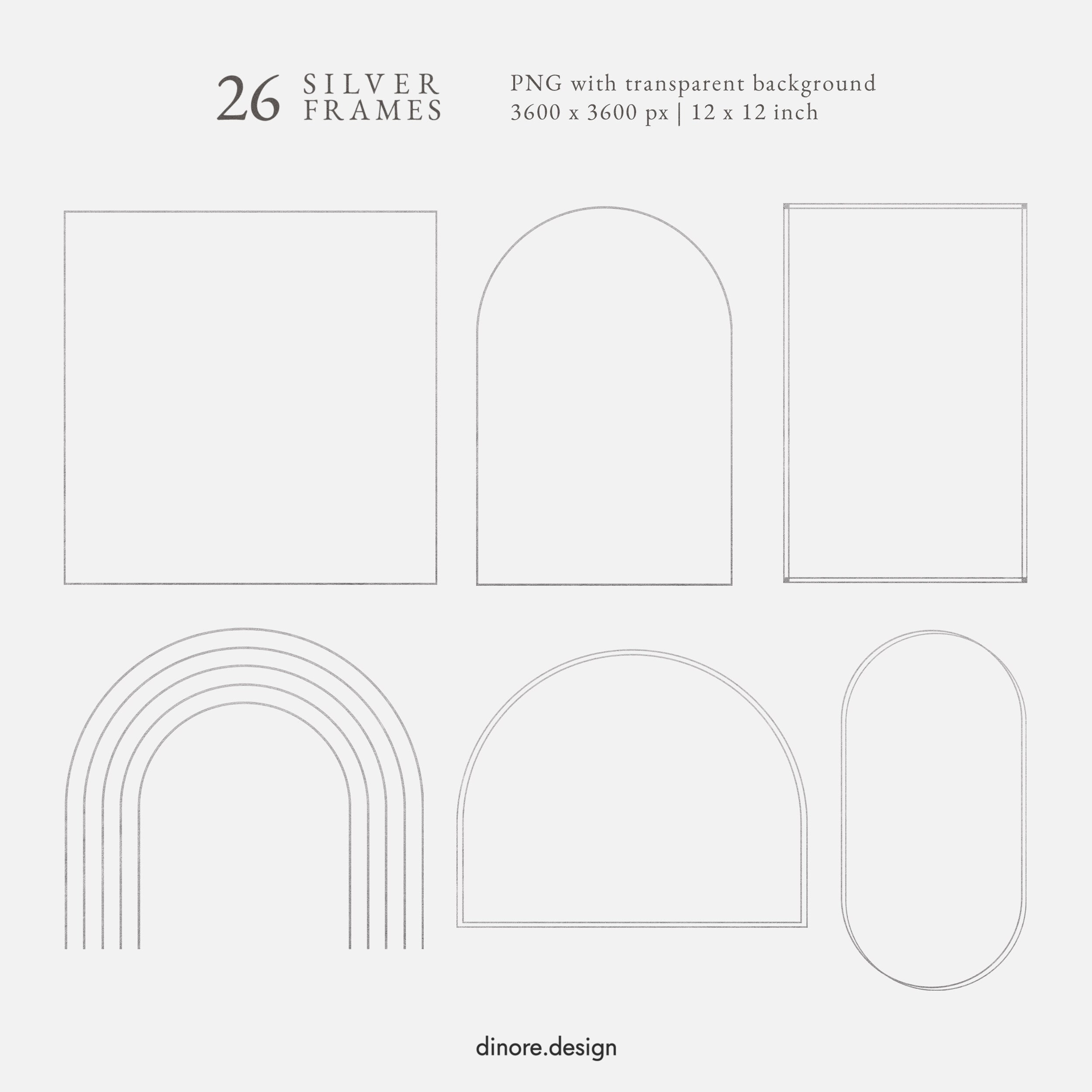 Silver Frames Clipart, Metallic Silver Frames, DIY Wedding Invitations ...