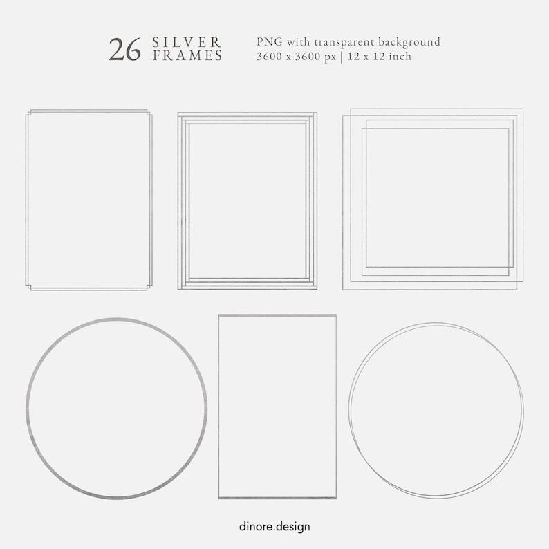 Silver Frames Clipart, Metallic Silver Frames, DIY Wedding Invitations ...