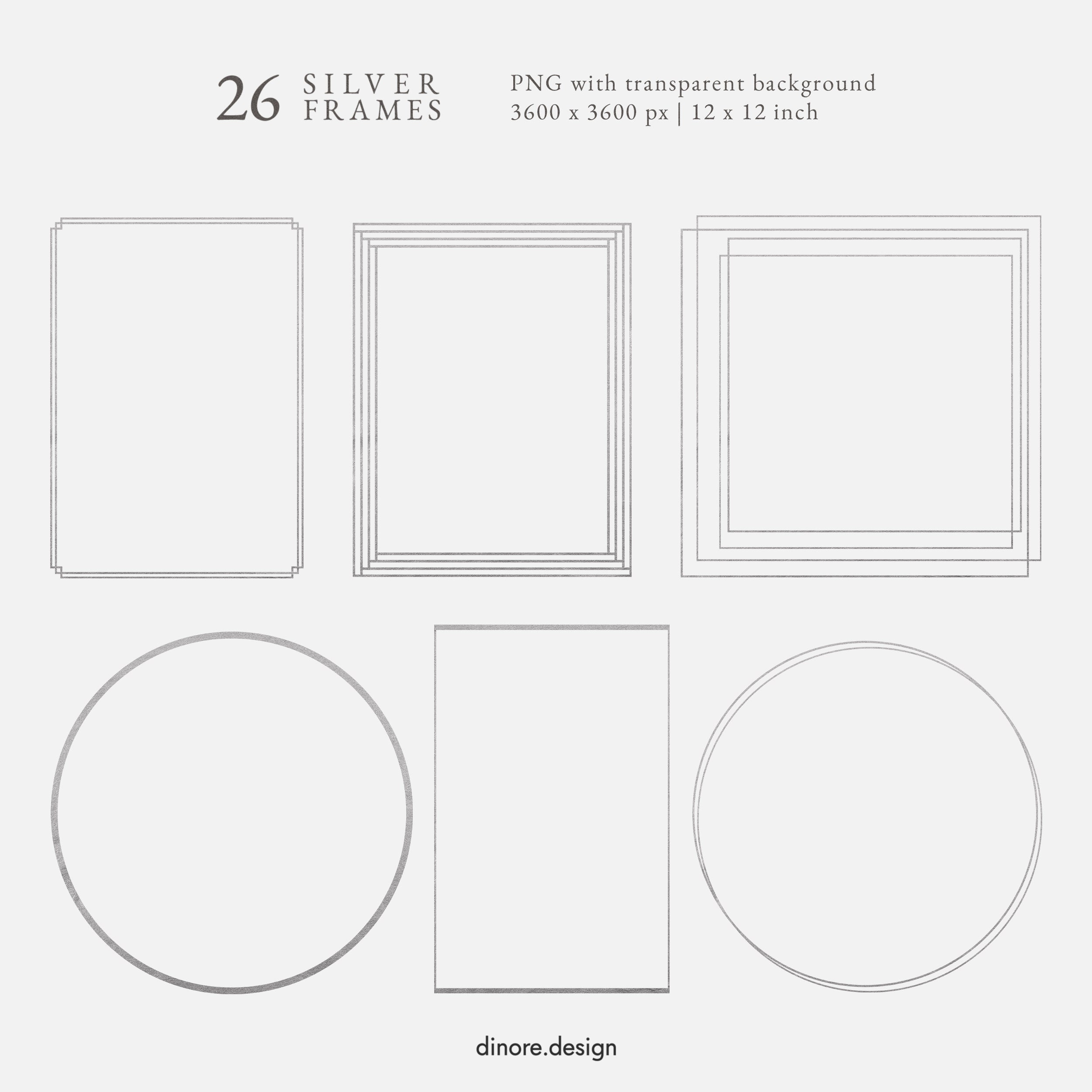 Silver Frames Clipart, Metallic Silver Frames, DIY Wedding Invitations ...
