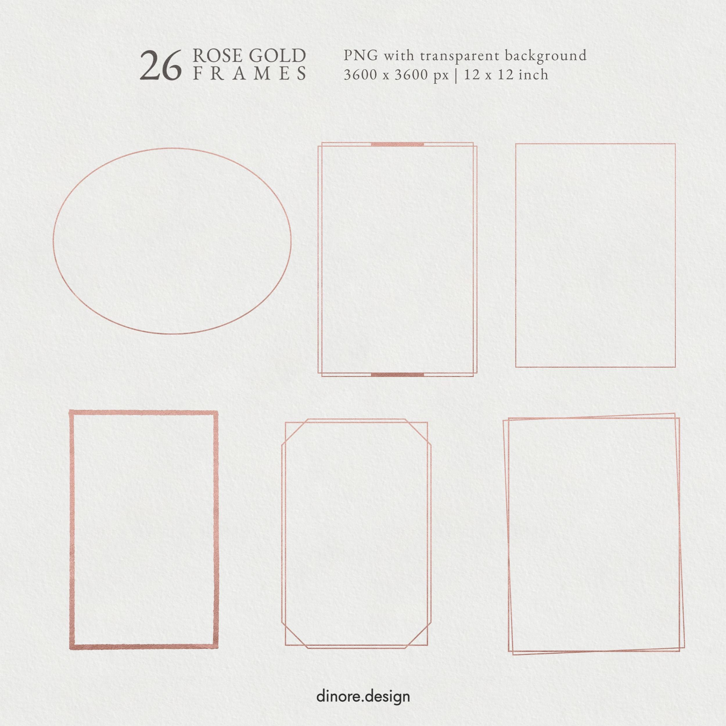 Rose Gold Frames Clipart: Wedding Invitation PNG Graphics (digital ...