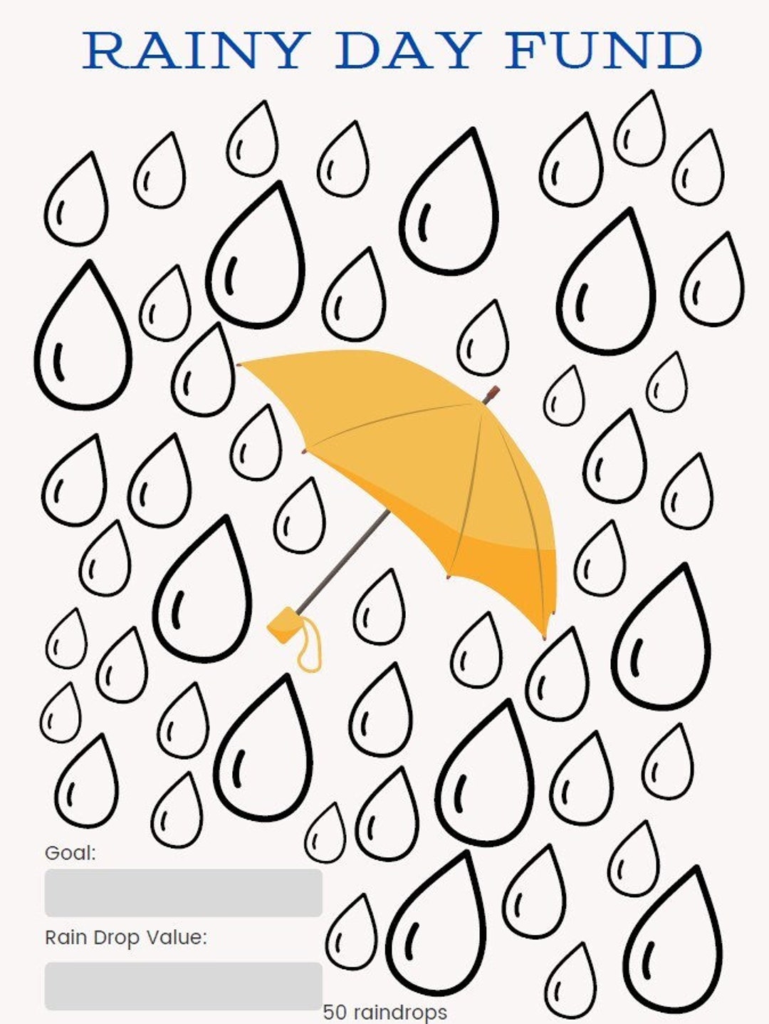 Rainy Day Fund Saving Goal Printable Digital Download - Etsy