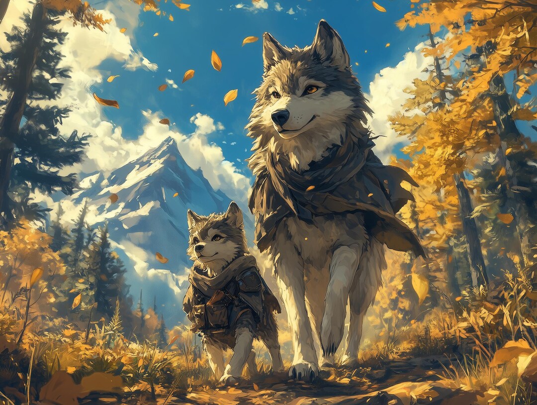 Cute Animated Wolves Walking Through the Forest Ll AI Wall Art - Etsy